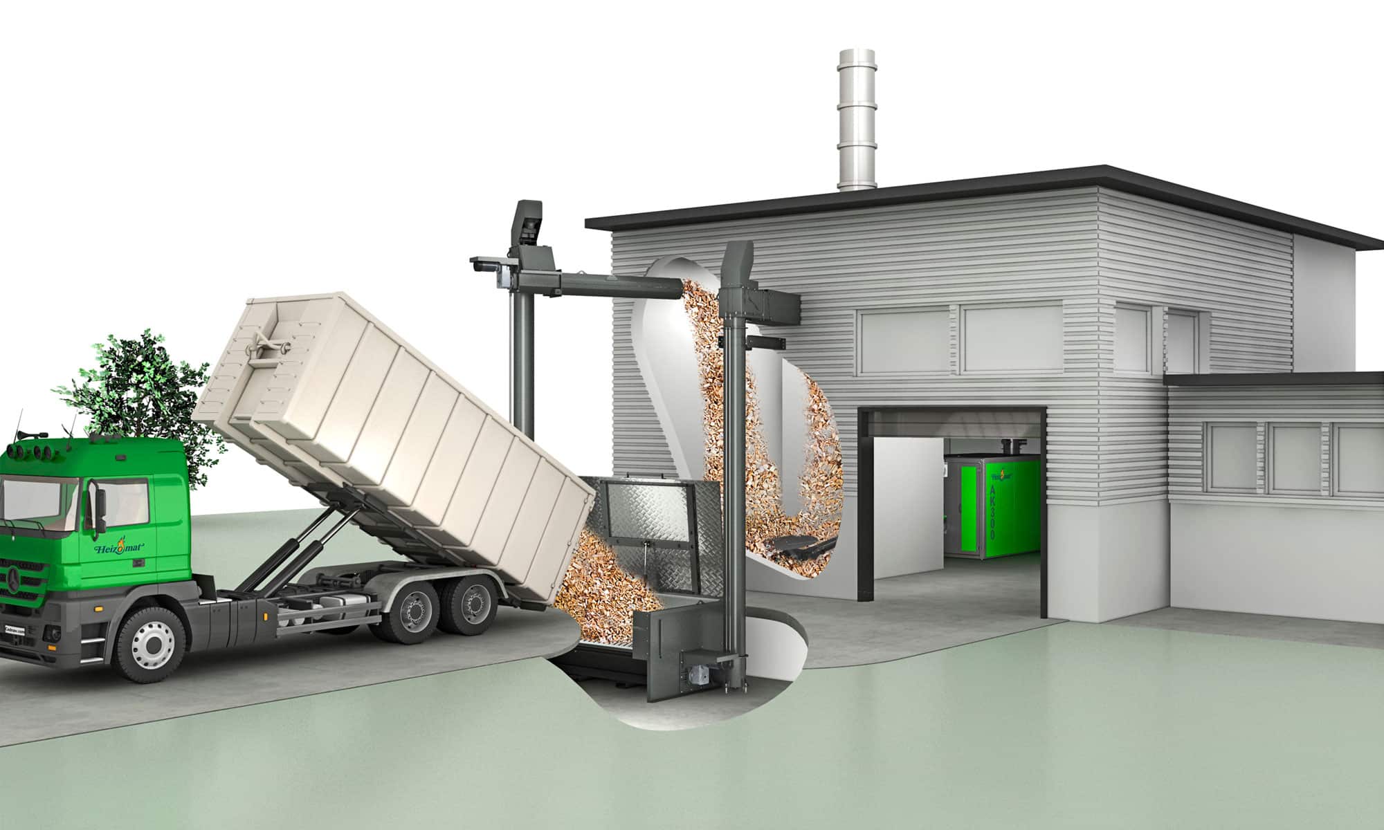 Truck Unloading Systems | Heizotrans conveyors for wood chips